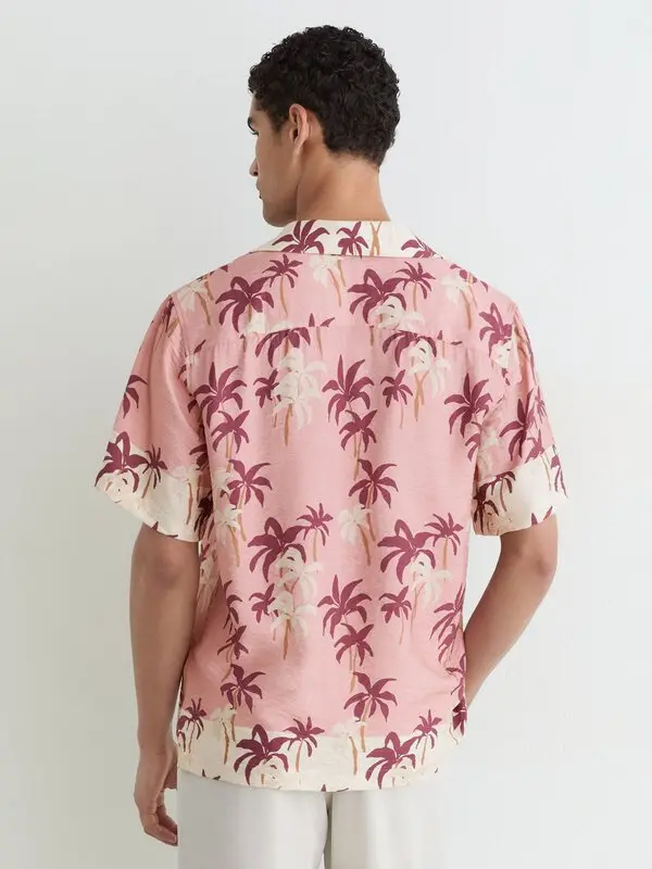 REISS Madrona Palm-print Cuban-collar Shirt