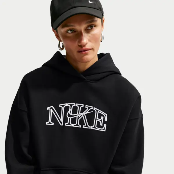 Nike Studio Fleece Medium Weight Oversized Pullover Logo Hoodie - Black