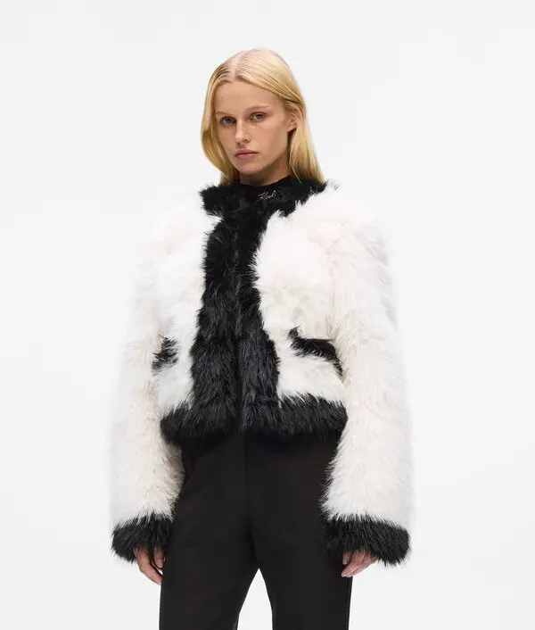 Karl Lagerfeld Faux Fur Jacket - White/black
