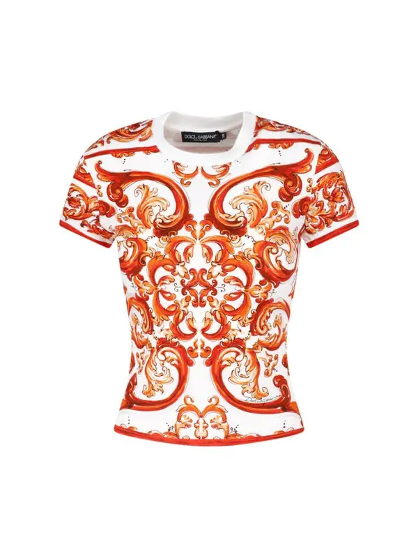Dolce & Gabbana Majolica" Printed Stretch Cotton T-shirt - Multi
