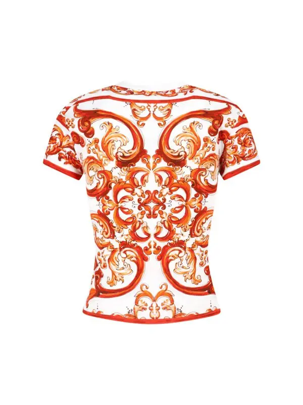 Dolce & Gabbana Majolica" Printed Stretch Cotton T-shirt - Multi