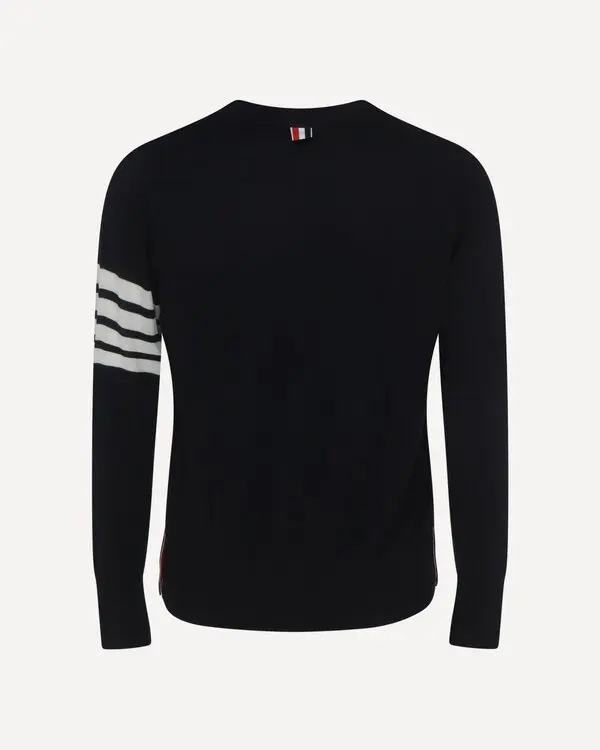 Thom Browne Virgin Wool V-neck Cardigan With Signature Stripes - Blue