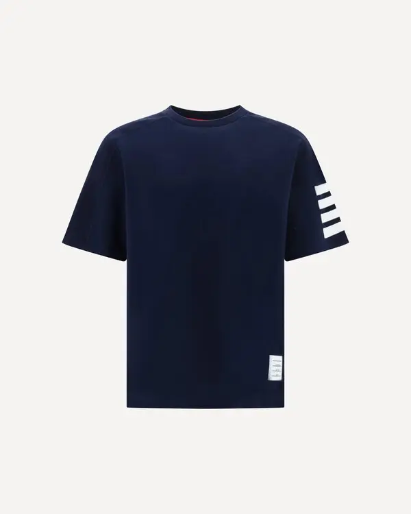 Thom Browne T-shirt With Horizontal Bands - Blue