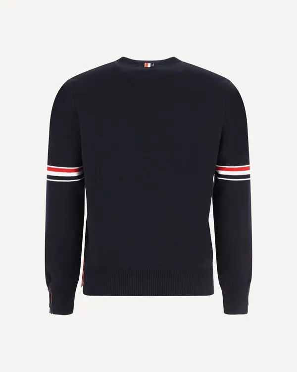 Thom Browne Cotton Crewneck Sweater With Striped Sleeves - Blue