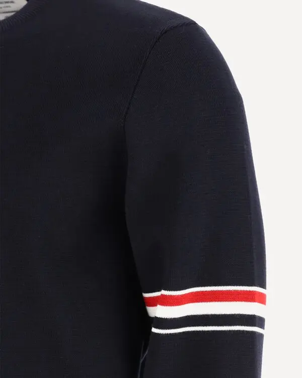 Thom Browne Cotton Crewneck Sweater With Striped Sleeves - Blue