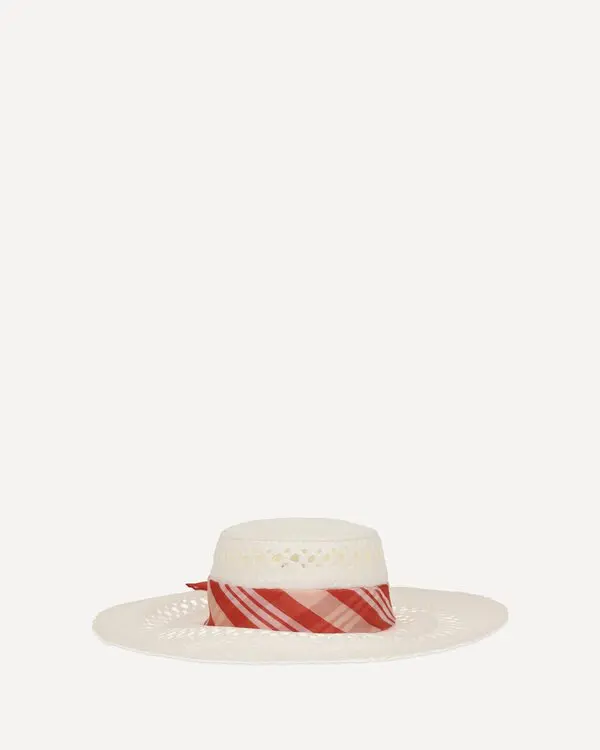 Ermanno Scervino Wide-brim Hat With Vichy Print Ilk Carf - White