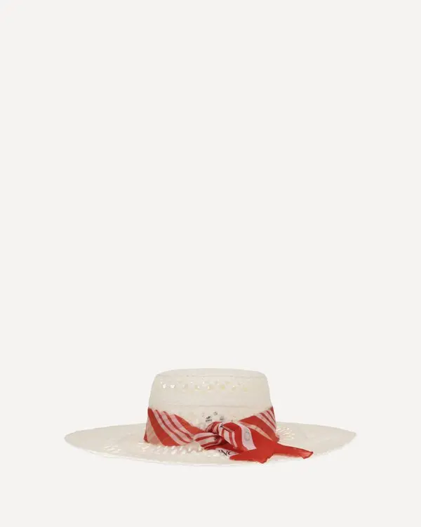 Ermanno Scervino Straw Wide-brim Hat With Vichy Print Silk Scarf