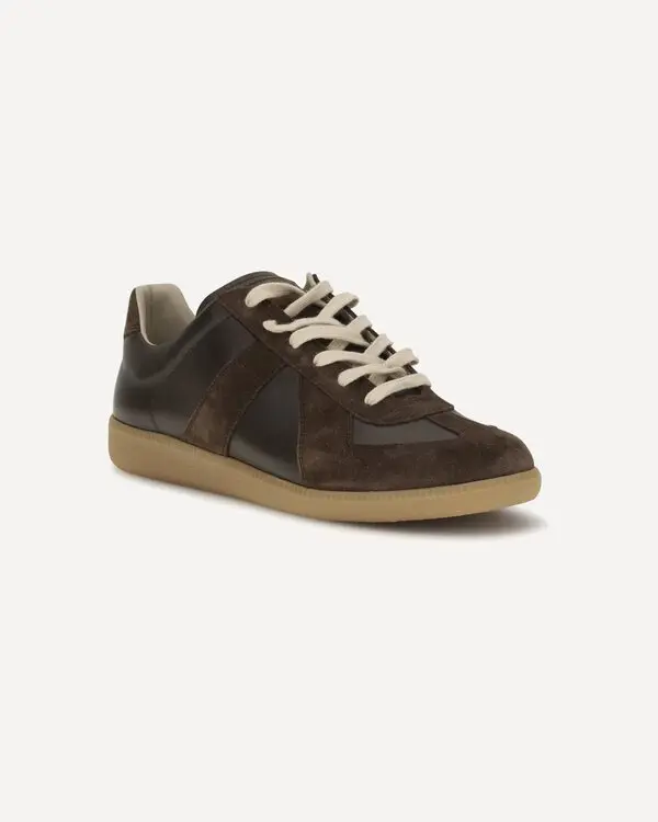 MAISON MARGIELA Leather And Suede Paneled Sneakers - Brown