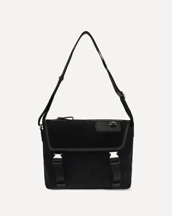 Loewe Medium Messenger Flex Bag In Canvas And Suede - Black