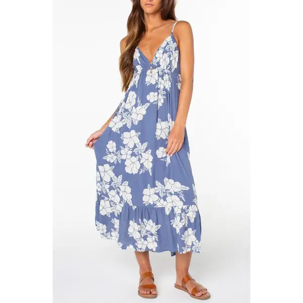 Roxy Sleeveless Tropical Floral Print Midi Dress