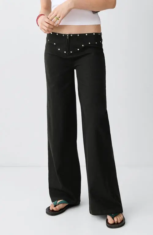 Mango Studded Low Waist Straight Leg Jeans - Black Denim