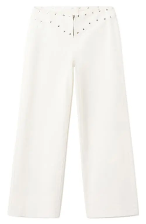 Mango Studded Low Waist Straight Leg Jeans - Off White