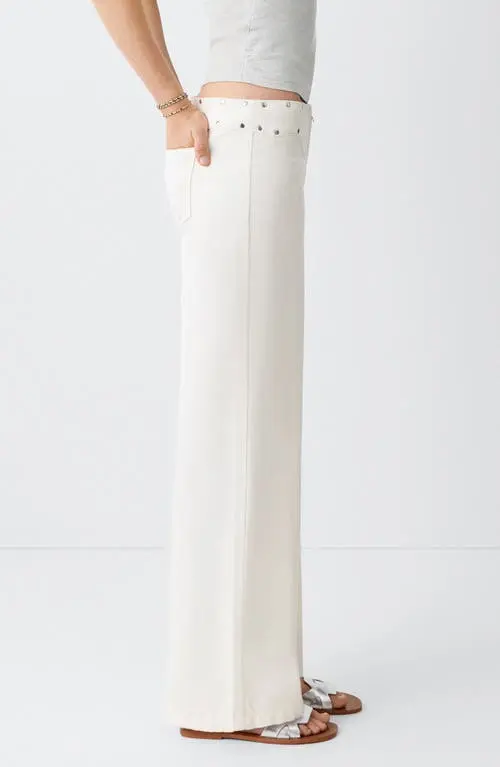 Mango Studded Low Waist Straight Leg Jeans - Off White