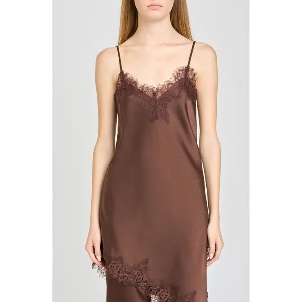 WAYF Helene Lace Trim Cami - Chocolate