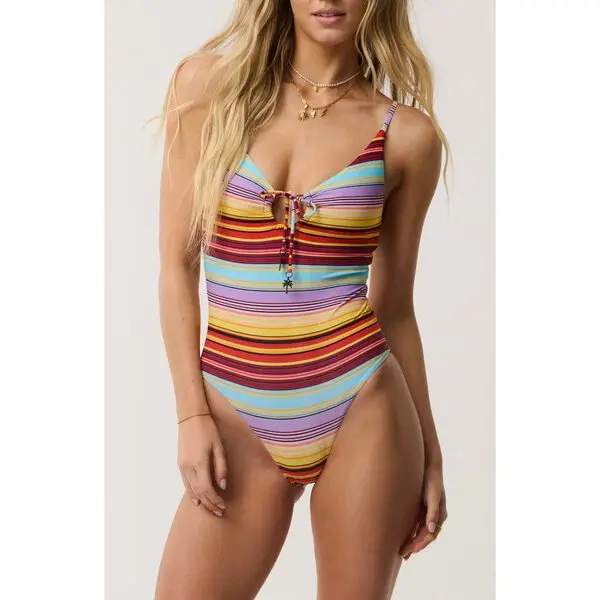 Rip Curl Retro Stripe Full One Piece Swimsuit - Red Multi