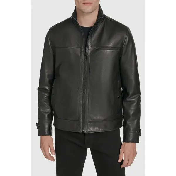Andrew Marc Stand Collar Leather Jacket - Black