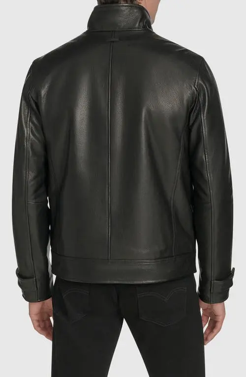 Andrew Marc Stand Collar Leather Jacket - Black