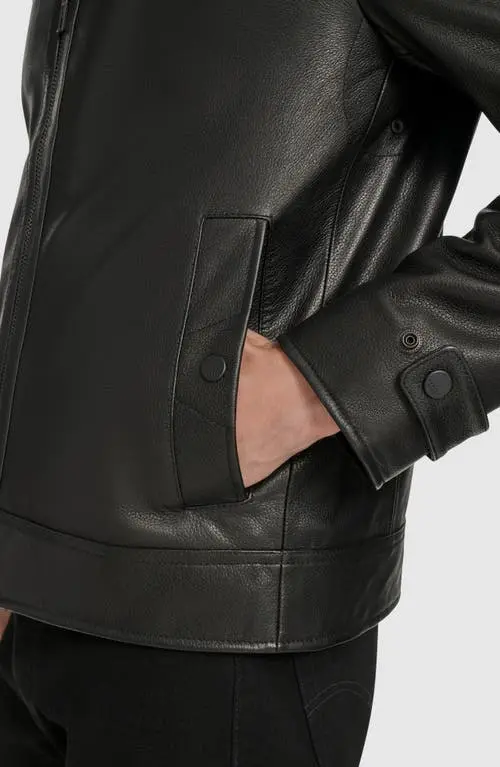 Andrew Marc Stand Collar Leather Jacket - Black