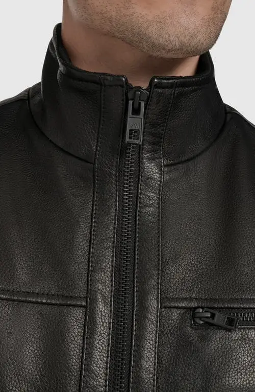 Andrew Marc Stand Collar Leather Jacket - Black