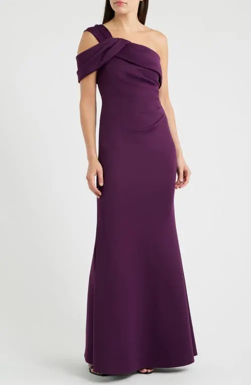 Eliza J Side Tuck One-shoulder Gown - Eggplant
