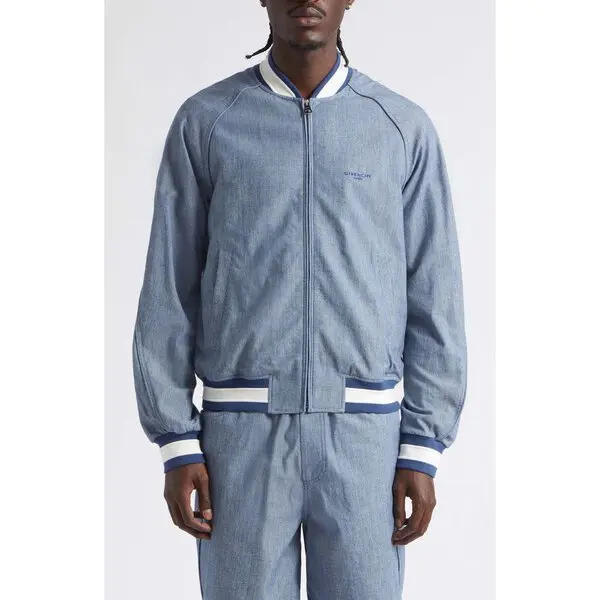 Givenchy Couture Seam Engineer Stripe Cotton Bomber Jacket - White/blue