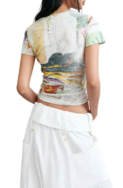 Desigual Floral V-neck Cotton Jersey Top