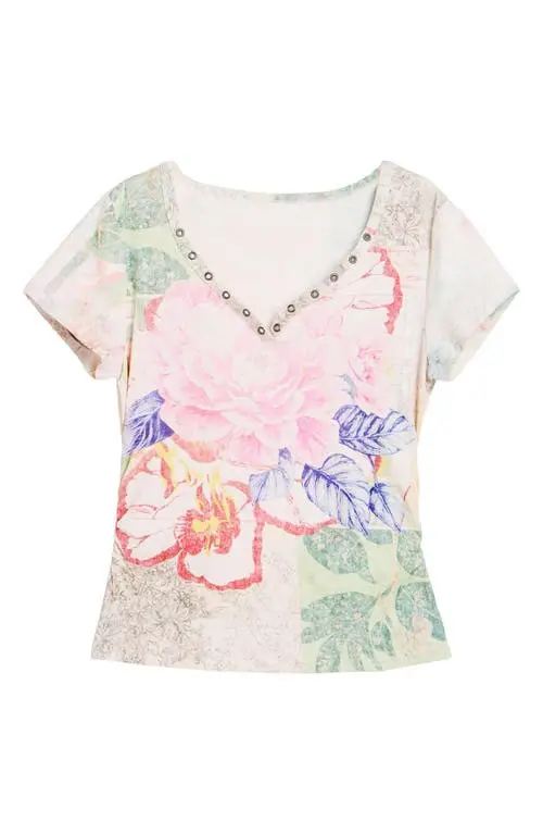 Desigual Floral V-neck Cotton Jersey Top