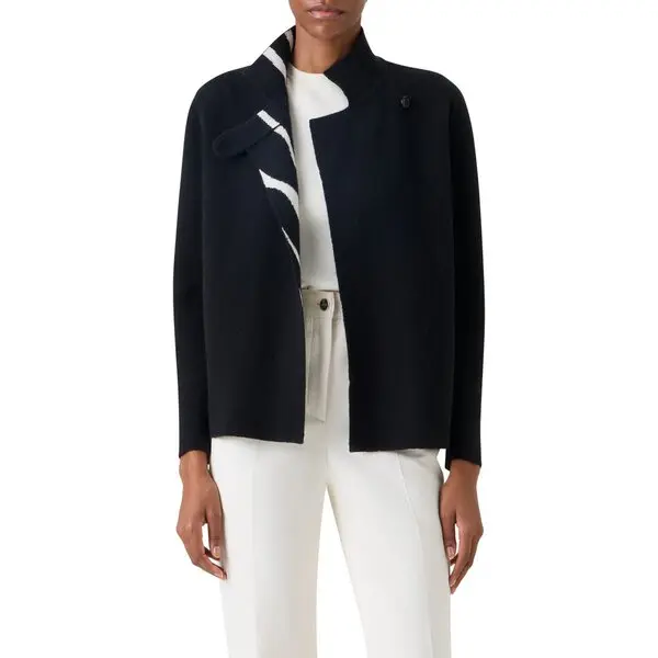 Akris Zebra Stripe Reversible Cashmere Jacket - Black-ecru