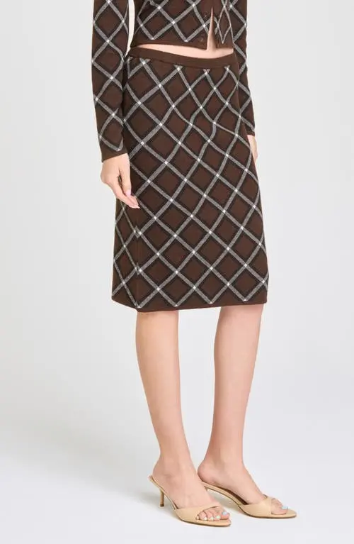 WAYF Willa Leopard Print Knit Midi Skirt - Brown Checker