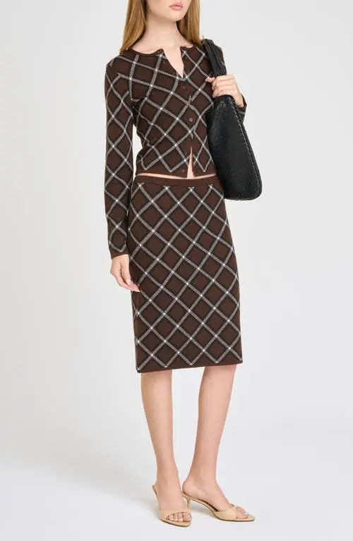 WAYF Willa Leopard Print Knit Midi Skirt - Brown Checker
