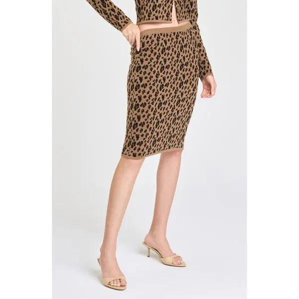 WAYF Willa Leopard Print Sweater Skirt - Brown Leopard