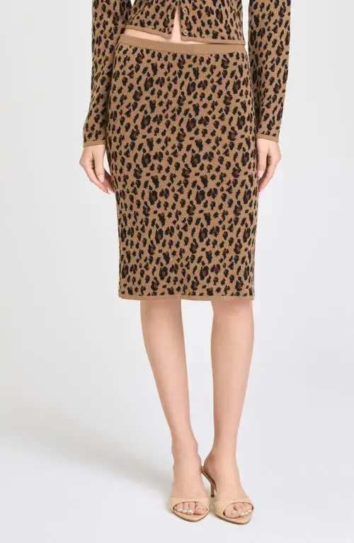 WAYF Willa Leopard Print Knit Midi Skirt