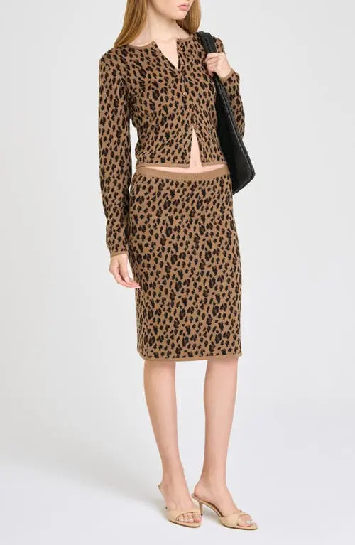 WAYF Willa Leopard Print Knit Midi Skirt