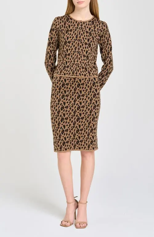 WAYF Willa Leopard Print Knit Midi Skirt