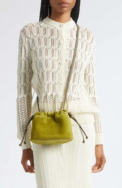 Strathberry Drawstring Suede Crossbody Bag - Lime/khaki