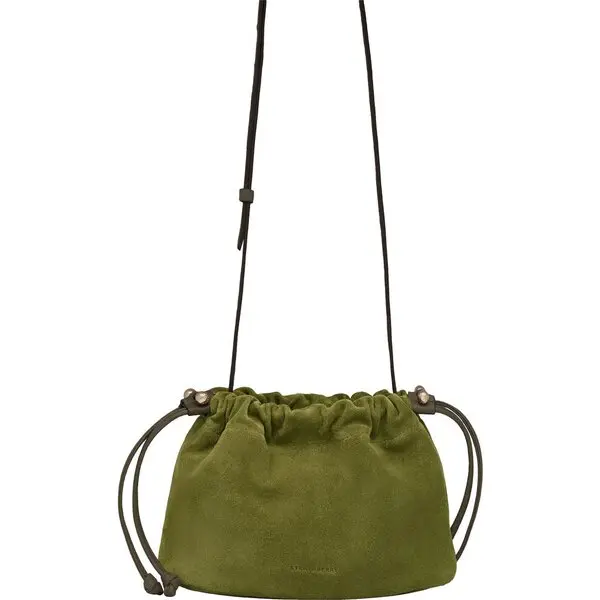 Strathberry Drawstring Suede Crossbody Bag - Lime/khaki