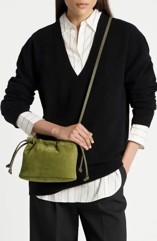 Strathberry Drawstring Suede Crossbody Bag - Lime/khaki