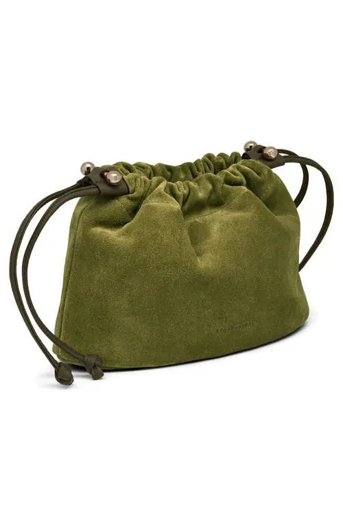 Strathberry Drawstring Suede Crossbody Bag - Lime/khaki