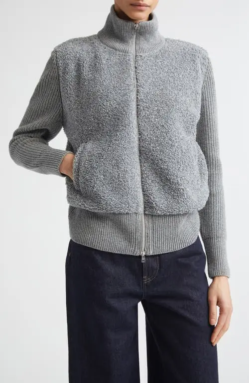 Herno Mixed Media Wool Rib & Curly Fleece Cardigan - 1985 Chantilly