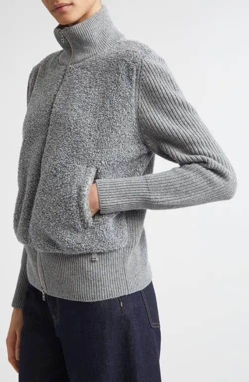 Herno Mixed Media Wool Rib & Curly Fleece Cardigan