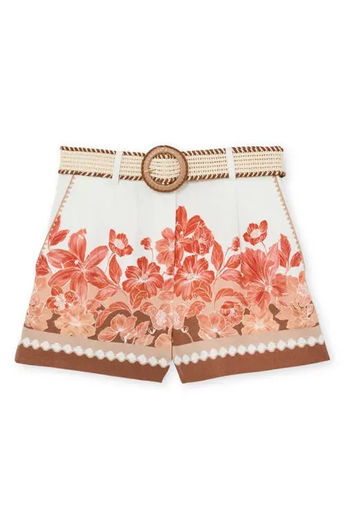 REISS High Waisted Floral Print Pleated Shorts With Removable Belt