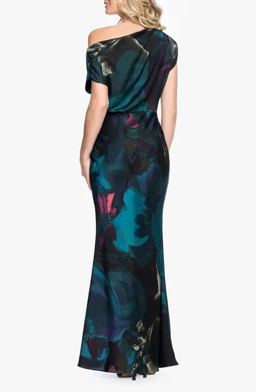 Betsy & Adam Floral Print Satin Gown