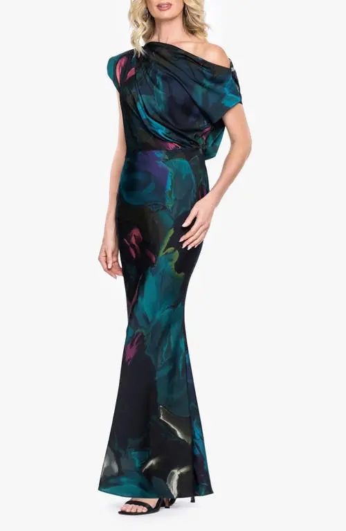 Betsy & Adam Floral Print Satin Gown