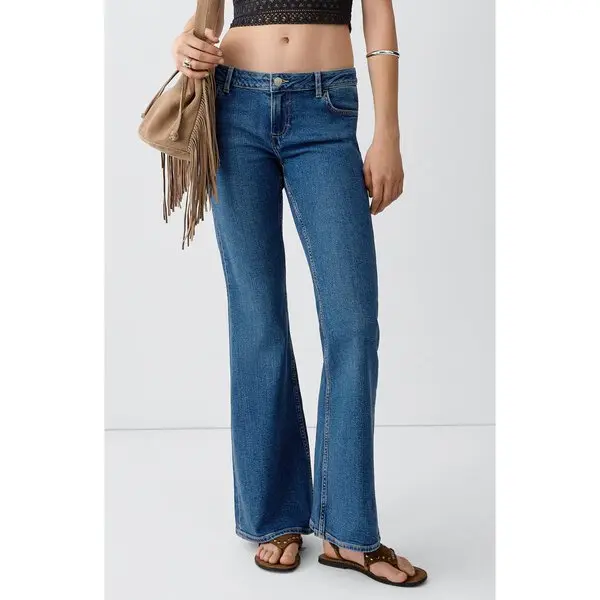 Mango Low Rise Flare Jeans - Dark Blue