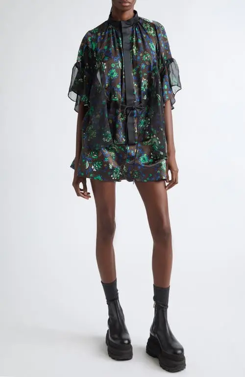 Sacai Floral Print Satin Shorts