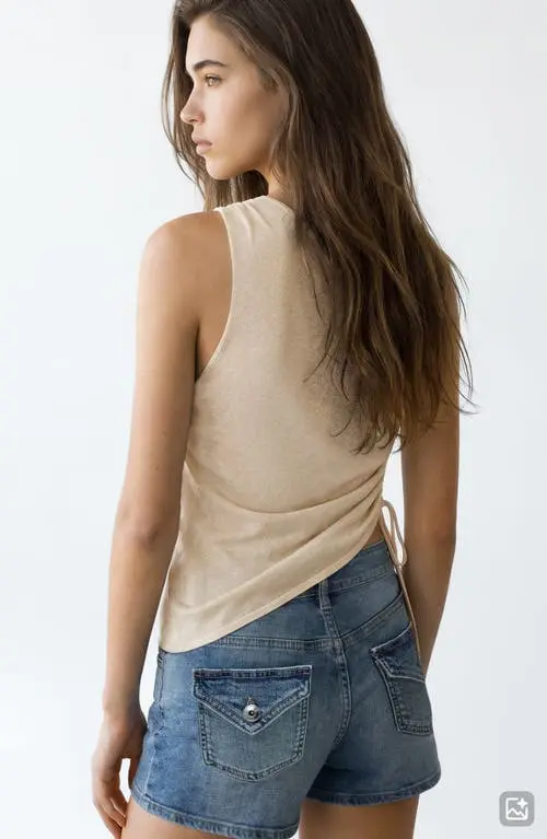 Mango Asymmetric Metallic Sleeveless Top With Side Ruching