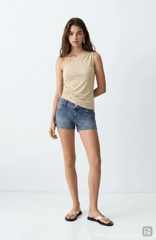 Mango Asymmetric Metallic Sleeveless Top With Side Ruching