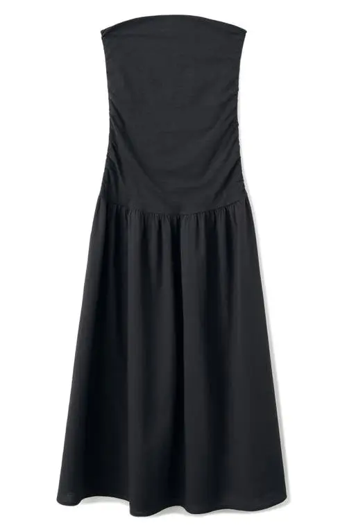 Mango Ruched Cotton Strapless Dress - Black