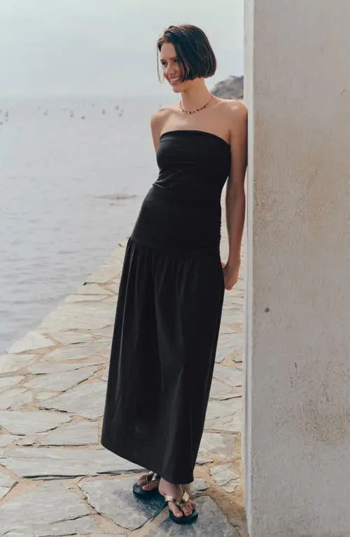 Mango Ruched Cotton Strapless Dress