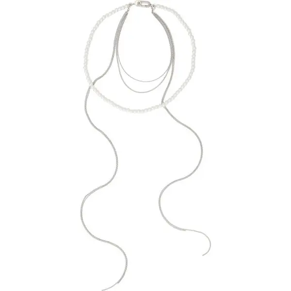 ALLSAINTS Imitation Pearl Mixed Chain Multi Strand Necklace - Pearl/warm Silver